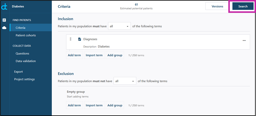 How to search for patients after you created the criteria